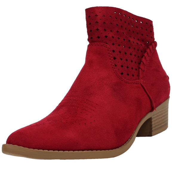 Shoes | Cherry Faux Suede Braid Perforated Ankle Boot | Poshmark